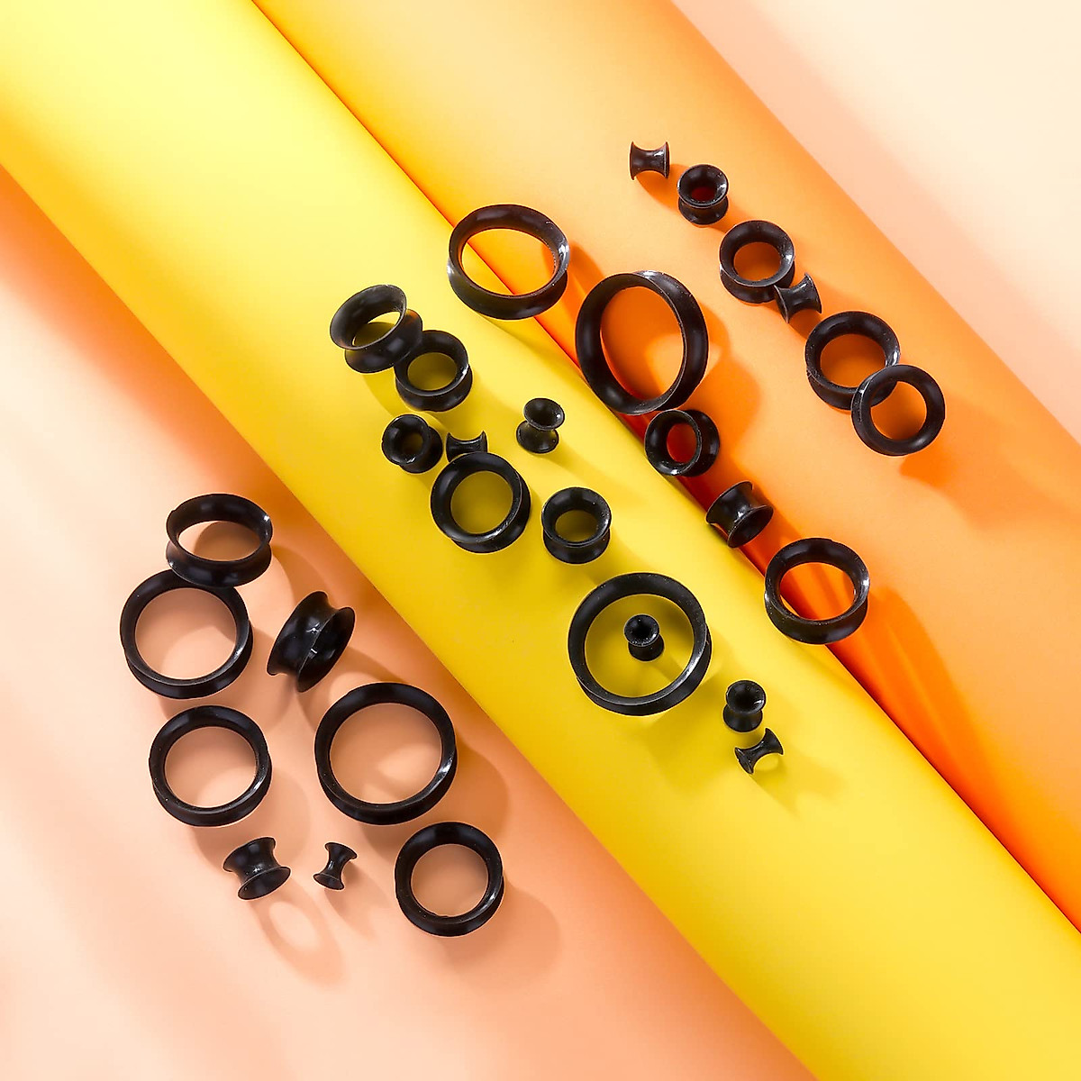 Xpircn 15 Pairs Thin Silicone Gauges Flexible Skin Ear Tunnles Plugs Double Flared Hollow Expander Ear Piercing Jewelry 3mm-30mm (Mixed Gauges)