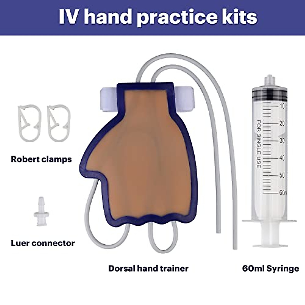 SimCoach Phlebotomy and Venipuncture Practice Kit, Wearable IV Practice Trainer Kit, Dorsal Hand Injection Trainer, IV Start Kit for Injection Training, Medical Education, Nursing School Essentials