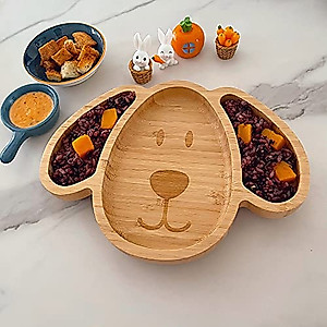 Xboo Toddler Plates, Bamboo Baby Suction Plates, Bamboo Suction Plates for Toddlers, Stay Put Feeding Plates, Wooden Divided Plate, Baby Dishes, Kids Plates, BPA Free | Max_Blue