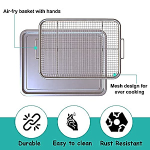 Air Fryer Basket for Oven,12.8x9.6 Inch Stainless Steel Crisper Tray and Pan, Deluxe Air Fry in Your Oven, 2-Piece Set, Baking Pan Perfect for the Grill