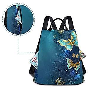 ALAZA Butterfly Golden Star Women Backpack Anti Theft Back Pack Shoulder Fashion Bag Purse