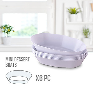 Silver Spoons MINI DESSERT BOWLS | Oval Dessert Plates | Lava Collection | White | 6 PC
