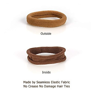 HOYOLS Soft Thick Seamless Cotton Hair Ties, Ponytail Scrunchies Head bands No Damage Crease for Women Girls Kids Ponytail Holder 100 Pieces (Brunette Brown Set)
