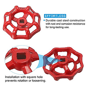 PATIKIL Outside Faucet Handle Square Stem Hole 6x6mm, Cast Steel Faucet Round Wheel Handle Replacement Water Spigot Handle with Screws Spacer, Red