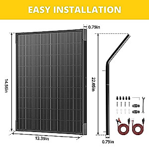 Voltset 20W 12V Waterproof Solar Battery Trickle Charger & Maintainer, Solar Panel Built-in MPPT Charge Controller with Tubular Bracket, SAE Cables for Automatic Gate Opener, Electrical Fence