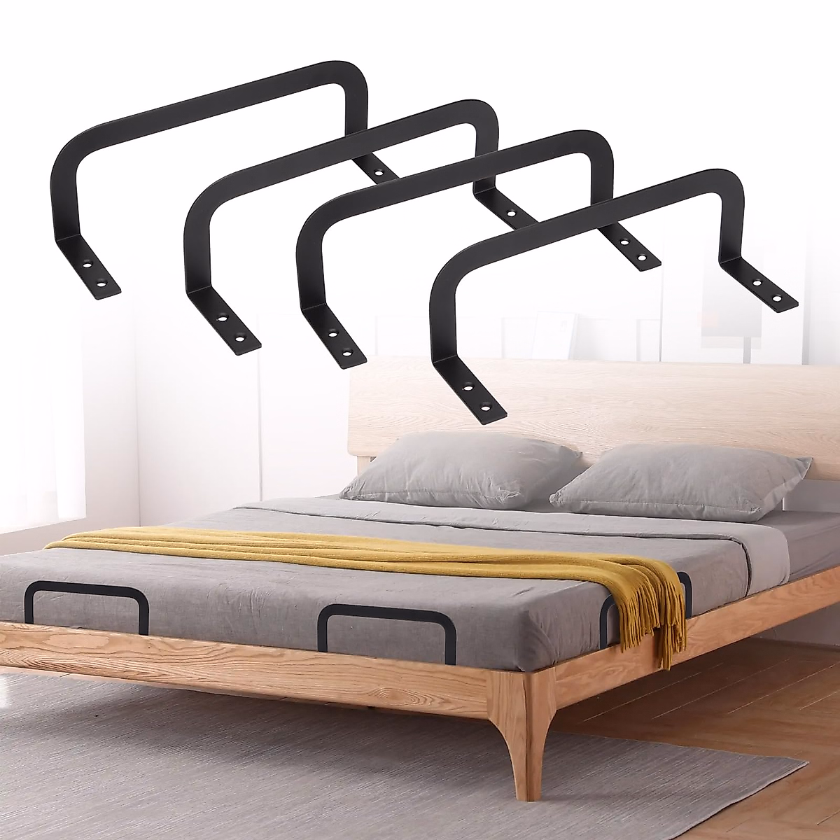 FMTYAOIU 4PCS Mattress Slide Stoppers, Mattress Retainer Bar for Adjustable Beds, Metal Mattress Stabilizers for Wooden Bed Frame, Sturdy Mattress Holder in Place to Keep Mattress from Sliding