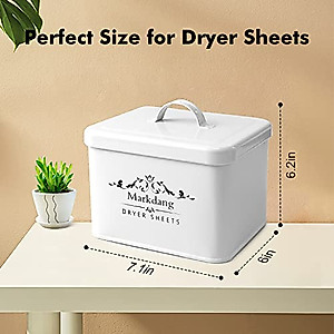 Markdang Dryer Sheet Holder Dispenser with Lid for Laundry Room Organization Modern Farmhouse Metal Magnetic Dryer Sheet Container for Laundry Room Decor and Accessories (White)