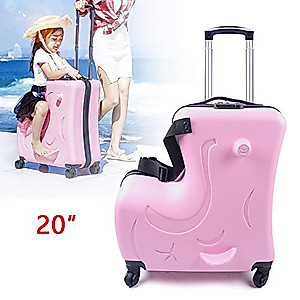 20" Spinner Luggage Kids Ride-On Roll Suitcase Luggage Bags Wheeled Trolley Luggage Waterproof (Pink)