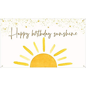 G1ngtar Boho Sun Happy Birthday Sunshine Backdrop Banner First Trip Around the Sun Wall Hanging Decor Muted Sun Theme Birthday Party Photography Background Decoration Supplies for Boys Girls