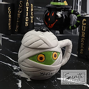 Servette Home Ceramic 10 ounce Halloween Soup Mug with Lid (Mummy)