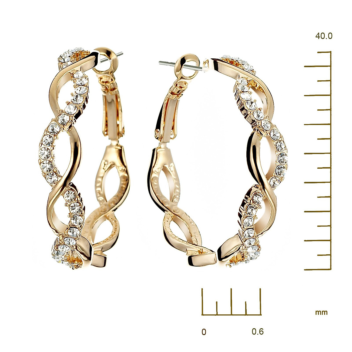 Gemini Women 18K Yellow Gold Plated Crystal Big Round Hoop Pierce Earring birthday Gift Sz 4cm Diameter