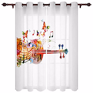 Big buy store Blackout Curtains Panels Guitar Notes Thermal Insulated Grommet Window Curtains Watercolor Butterfly Room Darkening Curtain Drapes for Bedroom & Living Room 52inches W x 90inches L