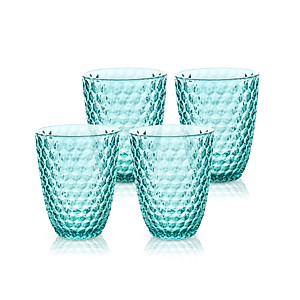 BELLAFORTE Shatterproof Tritan Plastic Short Tumbler, Set of 4, 12 oz - Laguna Beach Drinking Glasses - Unbreakable Glasses for Indoor and Outdoor Use - BPA Free - Blue