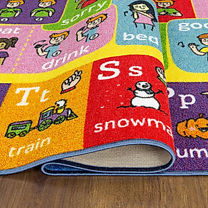 KC Cubs ABC Alphabet ASL Sign Language Educational Learning & Fun Game Play Area Non Slip Boy & Girl Kids Rug Carpet for Children Bedroom, Toddler Classroom & Baby Playroom Mat, 3' 3" x 4' 11"