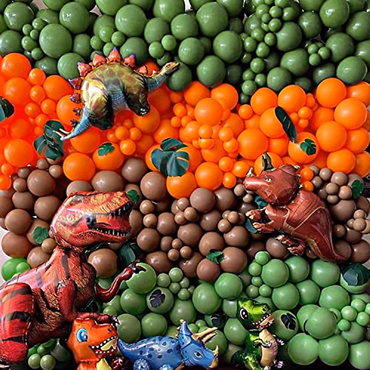 164 PCS Dinosaur Balloons Garland Green Orange Brown Balloons Arch Kit for Kids Dinosaur Themed Party Decorations Jungle Safari Birthday Party Supplies