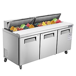 JINSONG 72" Refrigerator Sandwich & Salad Prep Table, Stainless Steel Refrigerated Food Prep Station, 20 cu. ft with Cutting Board and 18 Pans for Restaurants, Bar, Shops, etc