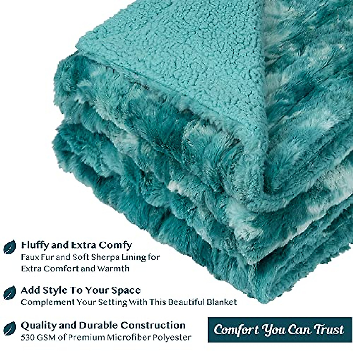 PAVILIA Soft Fuzzy Faux Fur Throw Blanket, Teal Green, Fluffy Furry Warm Sherpa Blanket Fleece Throw for Bed, Sofa, Couch, Decorative Shag Plush Comfy Thick Throw Blanket, 50x60 Inches