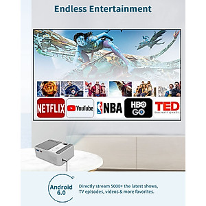 Mini 1080p Projector with WiFi and Bluetooth Outdoor, Portable Home Theater Full HD Bedroom Projector Wireless Sync for iPhone/Android, TV Projectors with Apps Netflix Android OS, HDMI AV USB Port