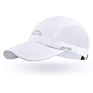 ELLEWIN Unisex Baseball Cap UPF 50 Unstructured Hat with Foldable Long Large Bill, A-white-ellewin Logo, M-L-XL