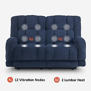 MCombo 64.6" Power Reclining Loveseat Sofa with Adjustable Headrest, Heat and Vibration, Fabric Electric Loveseat Recliner with USB Charge Ports for Living Room 6855 (Navy Blue)