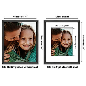 Americanflat 16x20 Picture Frame with Polished Plexiglass - Use as 11x14 Frame with Mat or 16x20 Frame Without Mat - Hudson Collection - Wide Photo Frame for Wall Display - Black