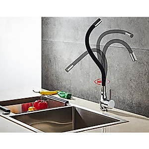 Chrome Finished Kitchen Faucet with Pull Down Sprayer Black Silicone Hose, for Bar