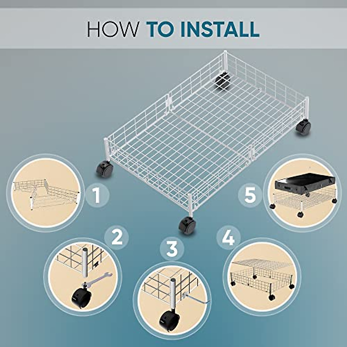 Under Bed Storage Containers With Wheels, Under Bed Storage With Wheels, Rolling Underbed Storage, With Bag-Under Bed Storage Containers, Under Bed Storage for Clothes, Shoes, Blankets, 2in1 (White)