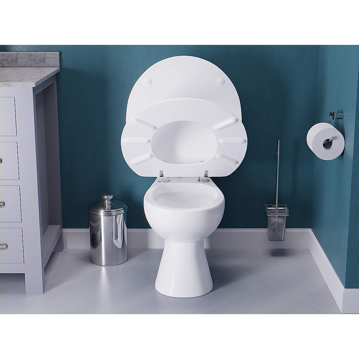 ANZZI XL Comfort Round Oversized Toilet Seat with Cover, Durable High Grade Plastic and Stainless Steel Hinges 800 Pound Capacity Closed Toilet Seat in White (T1-AZ301WH)