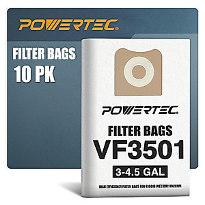 POWERTEC Shop Vacuum Bags 10PK for Ridgid VF3501 & Workshop WS32045F Vacuum Bags, Replacement Filter Bags for Ridgid 4000RV & Workshop 3-4.5 Gallon Wet/Dry Vac, Shop Vacuum Accessories for Ridgid