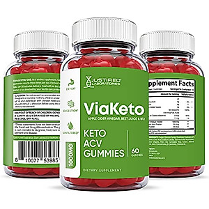 Justified Laboratories (5 Pack) Viaketo Keto Gummies 1000MG Via Keto ACV with Pomegranate Juice Beet Root B12 300 Gummys