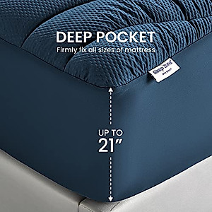 SLEEP ZONE King Size Cooling Mattress Pad, Premium Zoned Quilted Fitted Mattress Topper, Elastic Mattress Protector Cover, Machine Wash Durable, Deep Pocket 8-21 inch, Blue, King