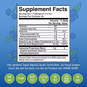 MaryRuth Organics Nutritional Supplement | Liposomal Liquid Zinc Supplement with Vitamin E | Overall Health and Skin Care | Blueberry | Vegan, Non-GMO, Gluten Free, No Sugar Added | 15.22 Fl Oz