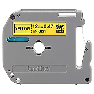 Brother Genuine P-touch M-K631 Label Tape 1/2" (0.47") Standard Laminated P-touch Tape, Black on Yellow Laminated for Indoor or Outdoor Use, Water Resistant, 26.2 Feet (8M), Single-Pack (MK631),Black/Yellow