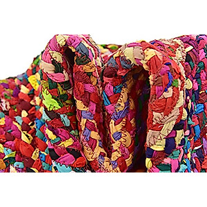 Unique Loom Braided Chindi Collection Area Rug - Layer (3' 3" Round, Multi/ Blue)