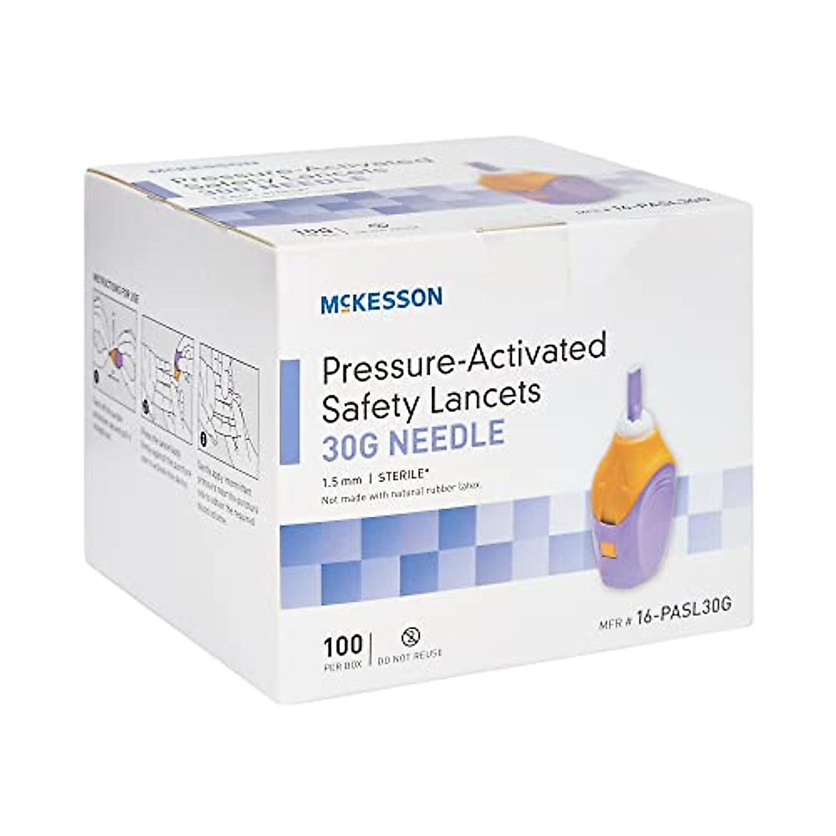 McKesson Safety Lancets, Sterile, Pressure-Activated, 30 Gauge Needle, 1.5 mm, 100 Count, 1 Pack