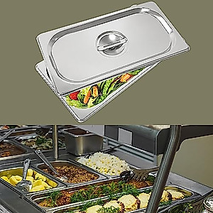 UEJYWUY 8 Pack 1/3 Size Stainless Steel Steam Table Pan Cover, Stackable Steam Table Lids with Handle, Hotel Pan Cover for Steam Table Pan, Buffet Pan, Roasting Pan