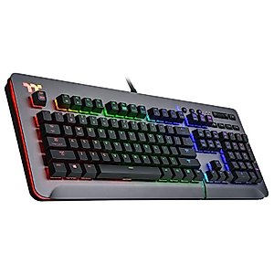 Thermaltake Level 20 RGB Titanium Aluminum Gaming Keyboard Cherry MX Blue Switches, 16.8M Color RGB, 32 Color Zone Options, Alexa Voice Control & Razer Chroma Sync Compatible, KB-LVT-BLSRUS-01