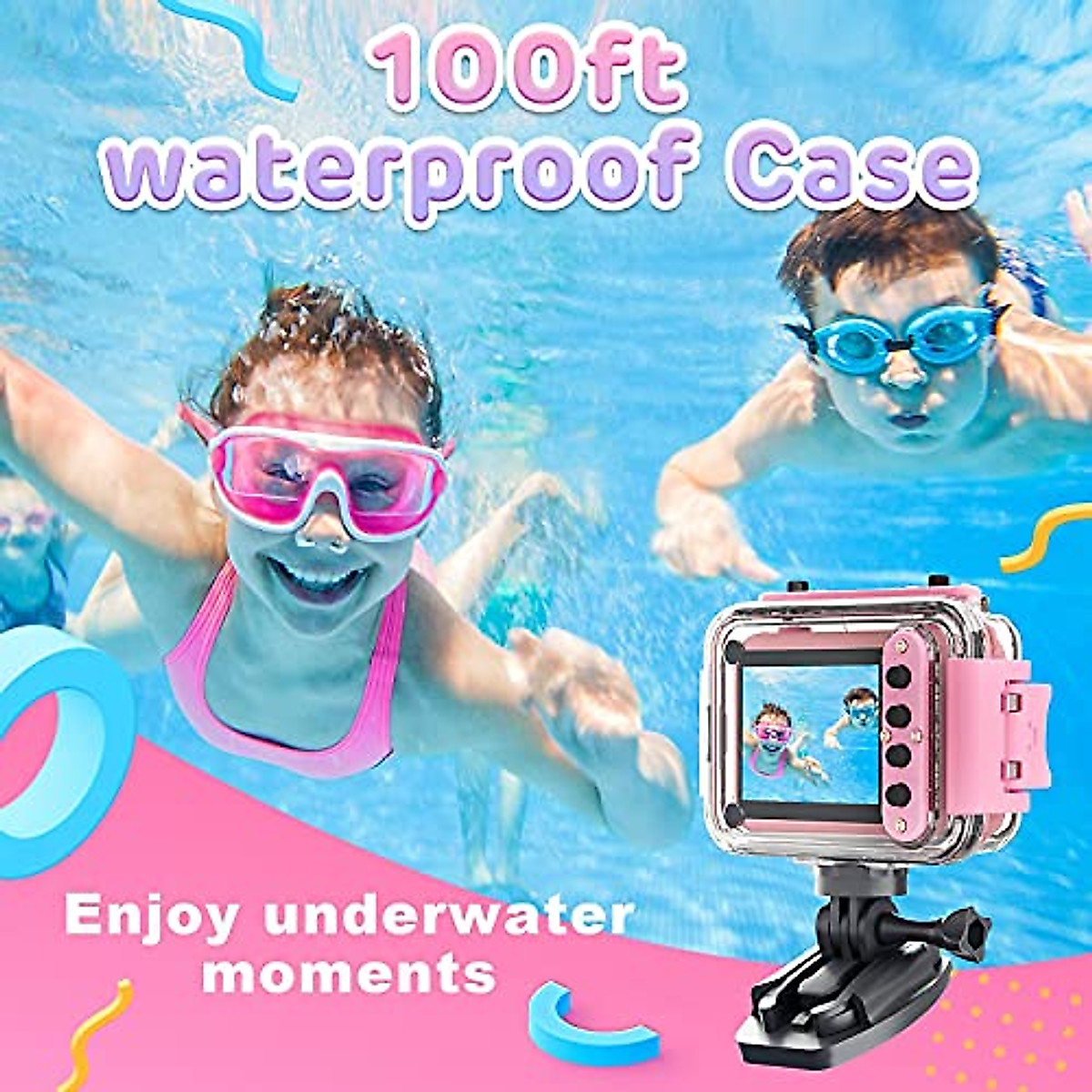 Ziegoal Kids Waterproof Camera Unicorn Christmas Birthday Gifts for Girls Age 3-12 HD Video Children Digital Underwater Toddler Selfie Camera Toys for 4 5 6 7 8 9 10 Year Old Girls with 32G SD Card