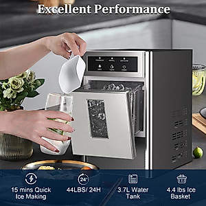 OOTDAY Nugget Ice Maker, 44 LBS/24H Portable Ice Maker with Self-Cleaning Function, Easy-to-Control, Counter Top Ice Maker Perfect for Home, Office, Kitchen, RV