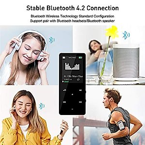 MP3 Player with Bluetooth 40GB Portable Music Player for Walking Running with Earphone Built-in Speaker for Walking Jogging Touch Buttons Design Support FM Radio Voice Recorder E-Book