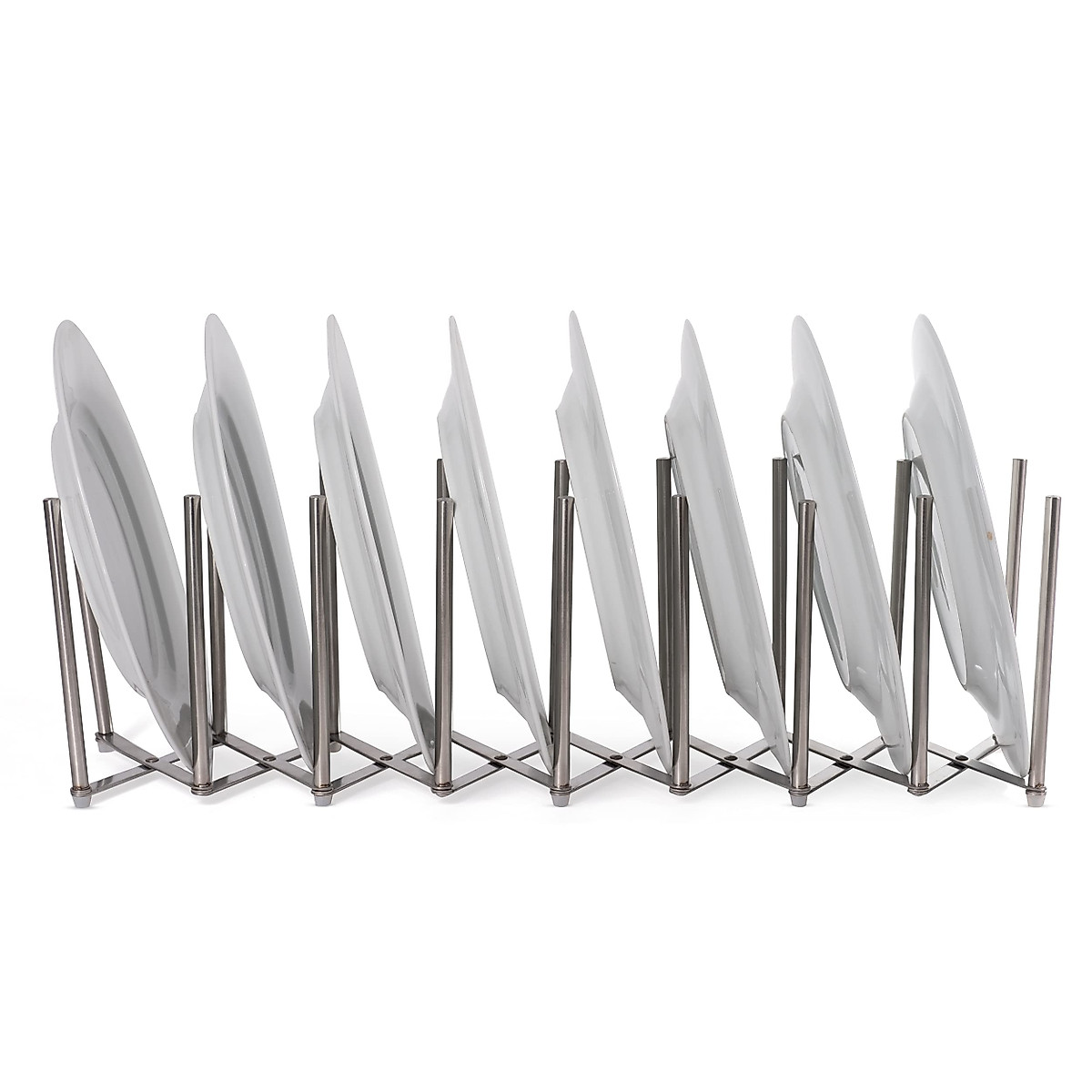 brightmaison BGT Stal Pots and Pans Organizer for Cabinet, Pot Lid & Plate Holder Adjustable Kitchen Organization Unit Stainless Steel 8 sectional