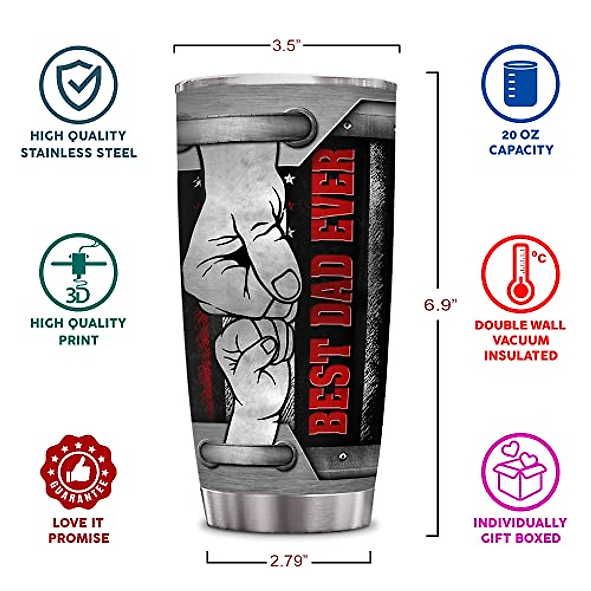 OLDCHI 20oz Tumbler Gifts for Dad, Unique Gifts for Men, Husband, Woman, Coffee Gifts for Dad, Gift From Kids Son Daughter Wife for Fathers Day, Birthday, Anniversary, Best Dad Ever