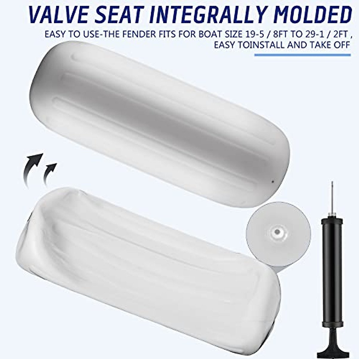 VOYOCHT Boat Fenders 4 Pack 10 x 28 Inches Ribbed Center Hole Boat Fenders Bumpers for Docking(White)