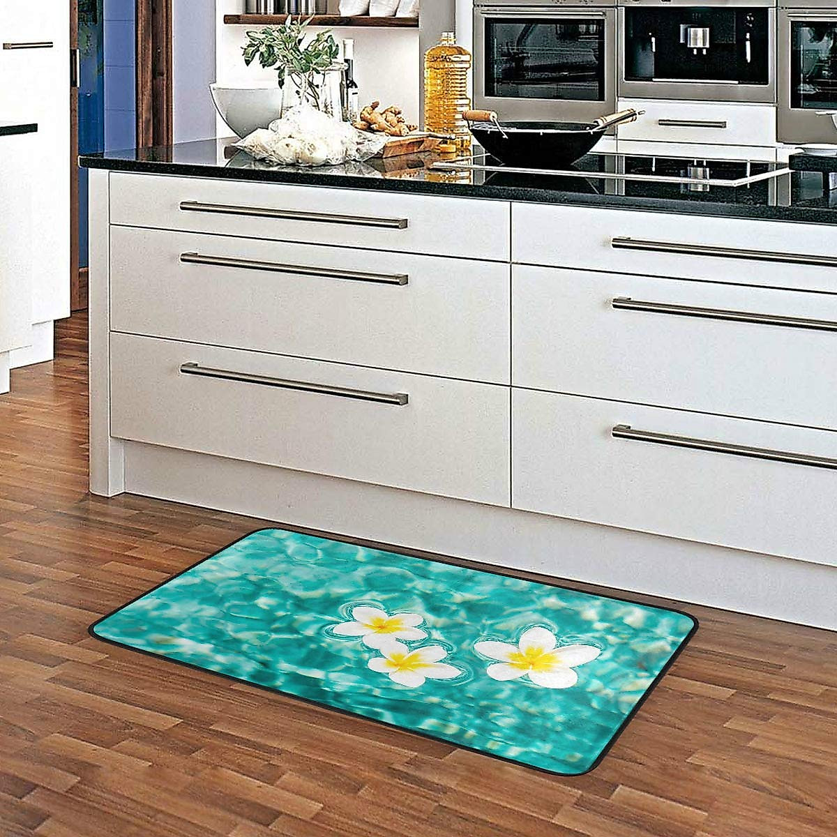 Kitchen Rugs Tropical Zen Plumeria Flower in Turquoise Water Non-Slip Kitchen Mats Bath Runner Rug Doormats Area Mat Rugs Carpet for Home Decor 39" X 20"