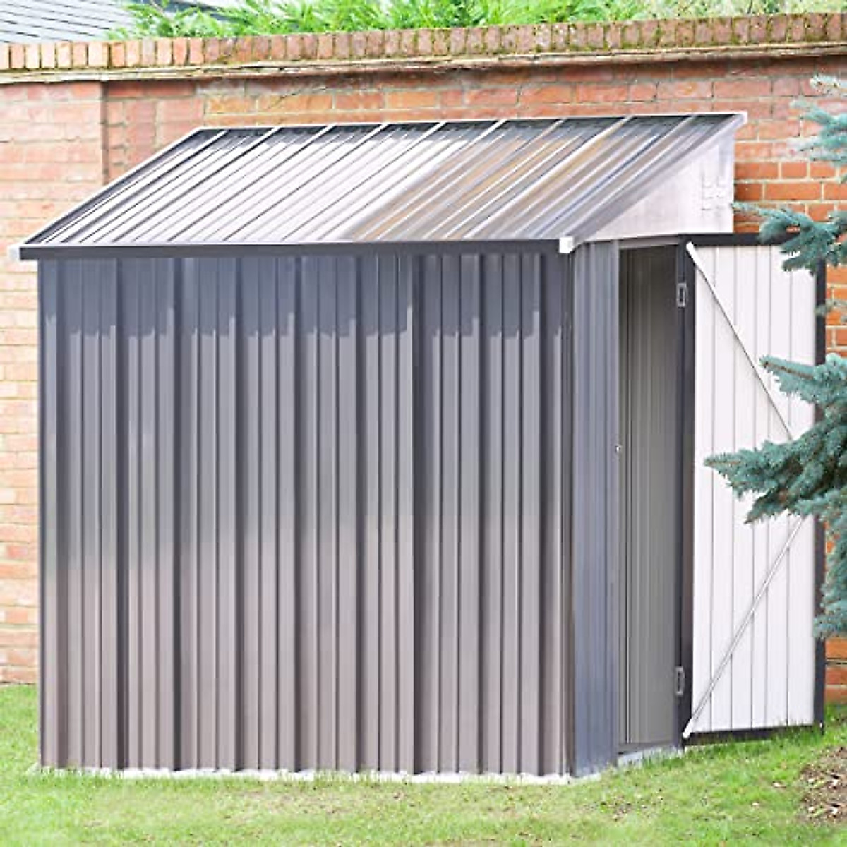 MUPATER Outdoor Storage Shed 4x6 FT, Garden Tool Shed, Metal Lean-to Shed Kit for Backyard Lawn with Lockable Door and Vents, Grey