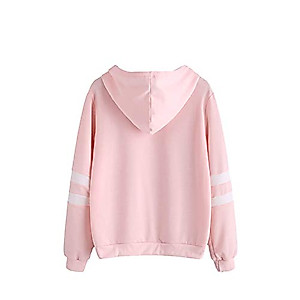 SweatyRocks Women's Planet Print Varsity Striped Drawstring Pullover Sweatshirt Hoodies Tops Pink L