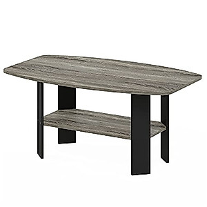 Furinno Andrey Set of 2 End Table/Side Table/Night Stand/Bedside Table with Bin Drawer, French Oak Grey & Simple Design Coffee Table, French Oak Grey/Black