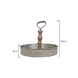 Creative Co-op DA6875 Round Metal & Wood Handle Decorative Wood Tray, Silver