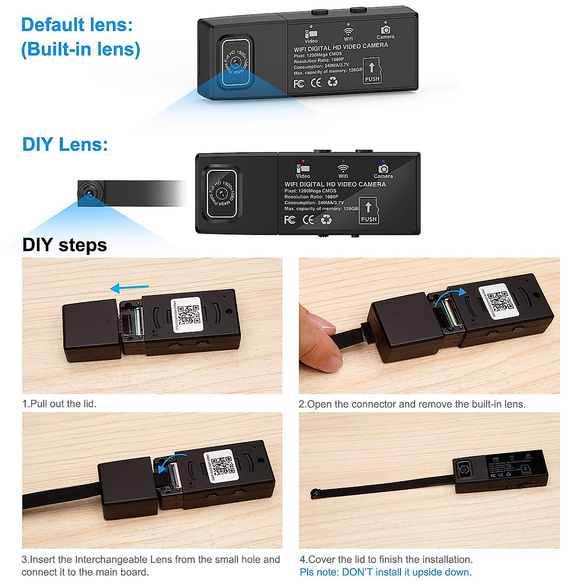 Hidden Spy Camera,1080P WiFi ,Mini, Portable Wireless Security Cameras Video Recorder IP Cameras Nanny Cam with DIY Interchangable Lens/Motion Detection for Indoor Outdoor Monitoring