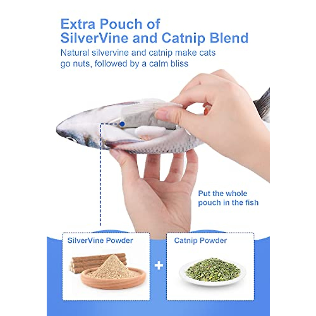 Potaroma Realistic Moving Cat Kicker Fish Toy with SilverVine and Catnip, Flopping Fish Cat Dog Toy, Wiggle Fish Toy 10", Floppy Kitty Kitten Toy, Interactive Cat Toy